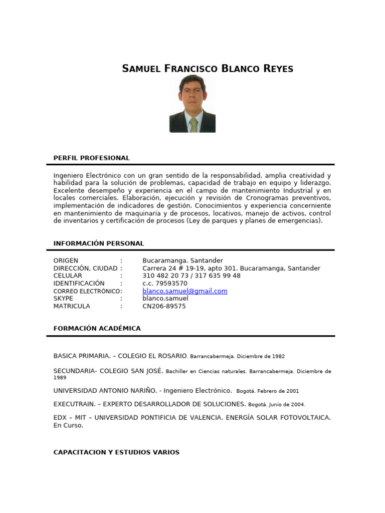 CV Samuel Francisco Blanco Reyes | PDF | Ingeniería