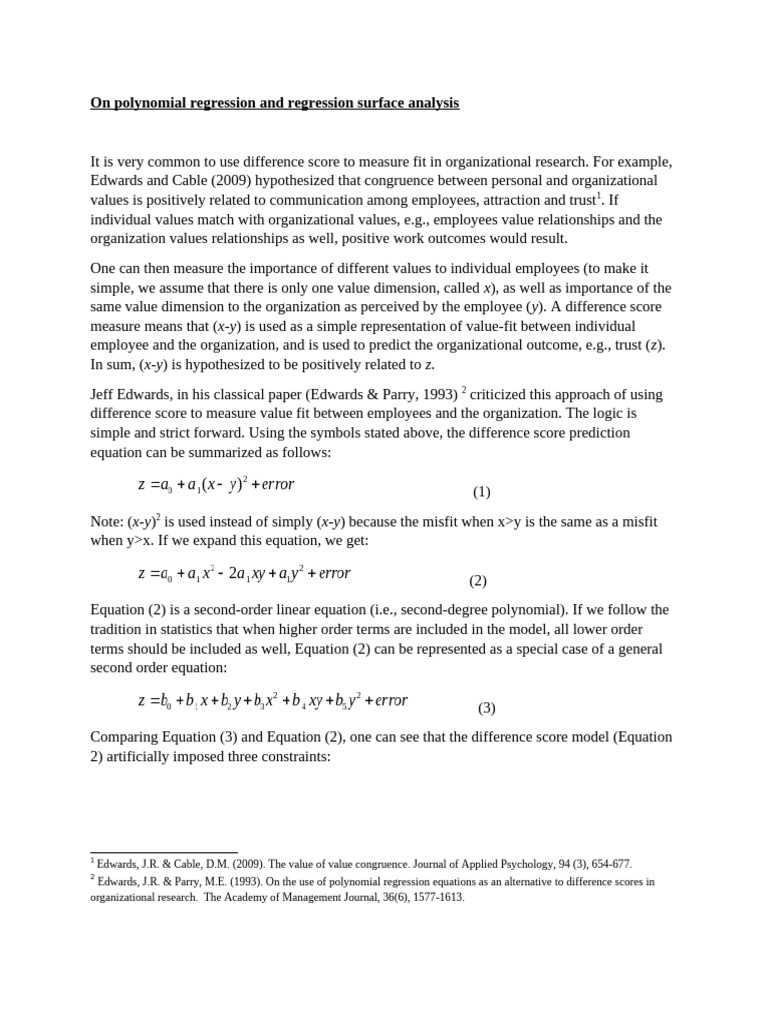 On Polynomial Regression and Regression Surface Analysis | PDF | Regression Analysis | Equations