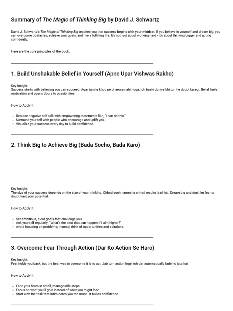 Summary of The Magic of Thinking Big | PDF | Behavior Modification ...