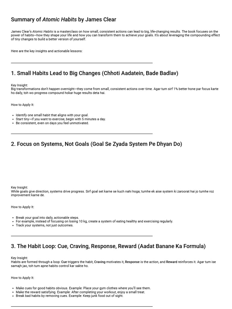 Third Book Summary - Atomic Habits | PDF | Habits