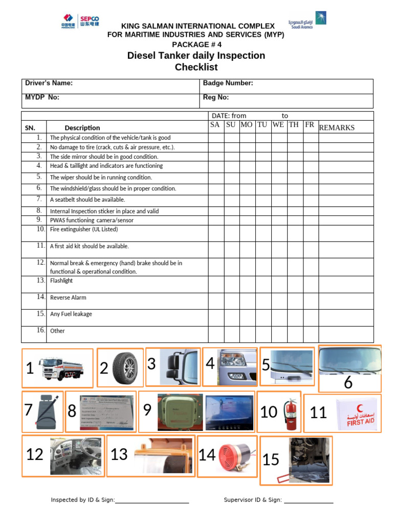 Diesel Tanker Daily Inspection Checklist | PDF