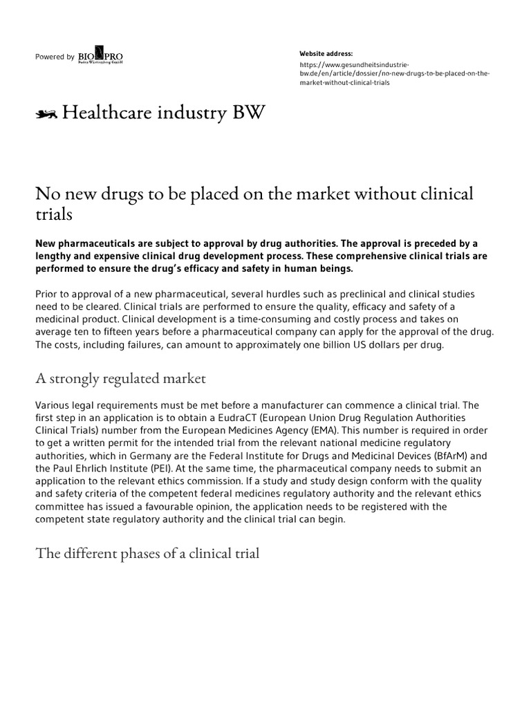 Healthcare Industry No New Drugs To Be Placed On The Market Without ...