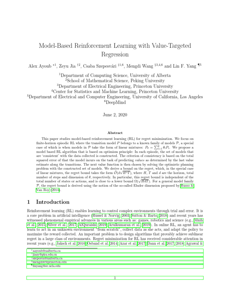 Model-Based RL with Value-Targeted Regression | PDF | Regression ...