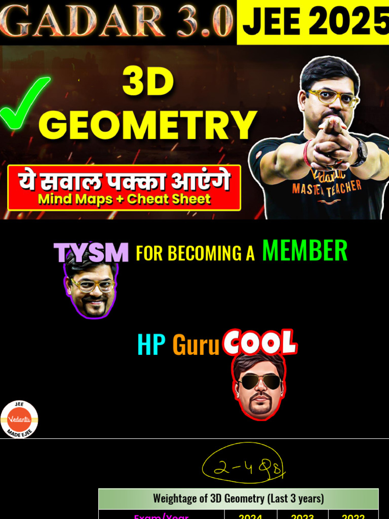 JEE 3D Geometry Study Guide | PDF | Line (Geometry) | Angle