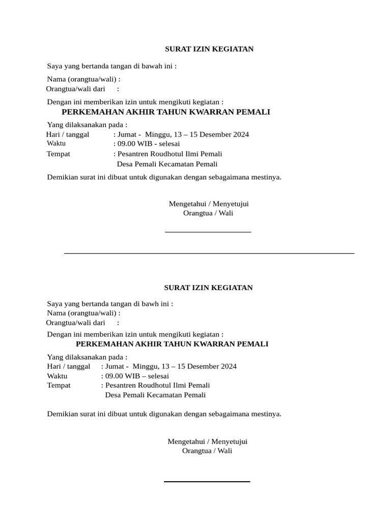 Surat Izin Kegiatan Perata | PDF