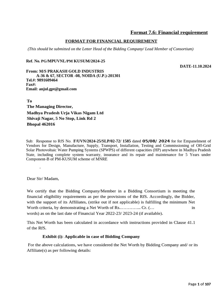 Format 7.6 Financial Requirments | PDF | Income Statement | Accounting