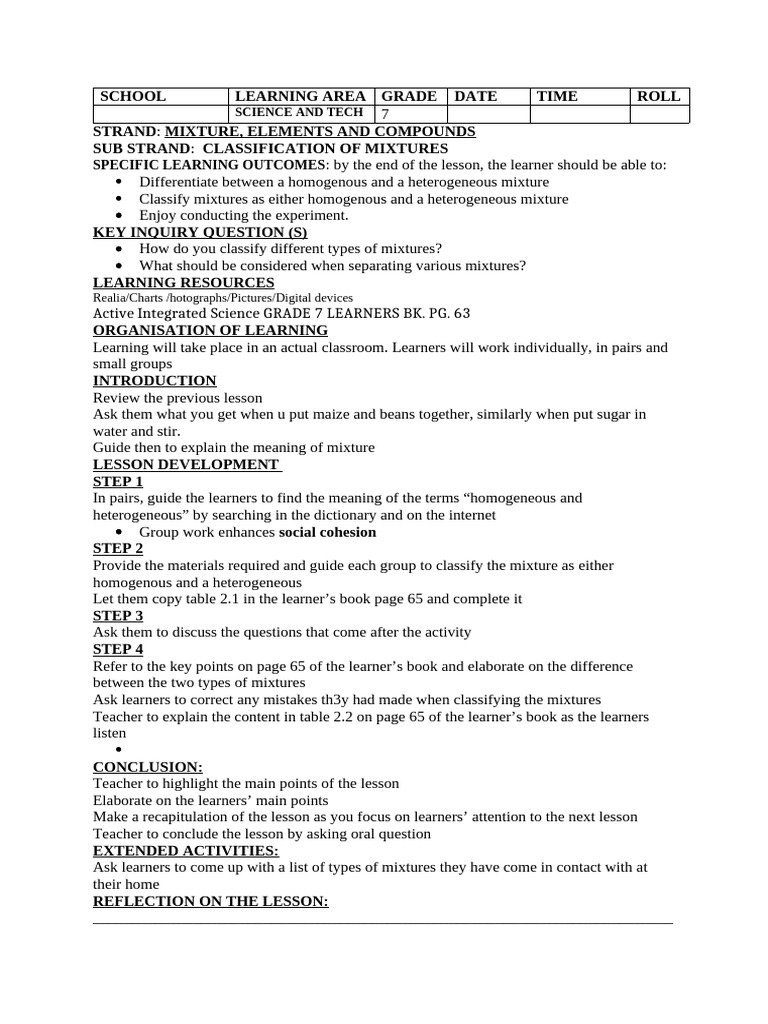 Grade-7-Integrated Science Lesson Plans | PDF | Learning | Chemical ...