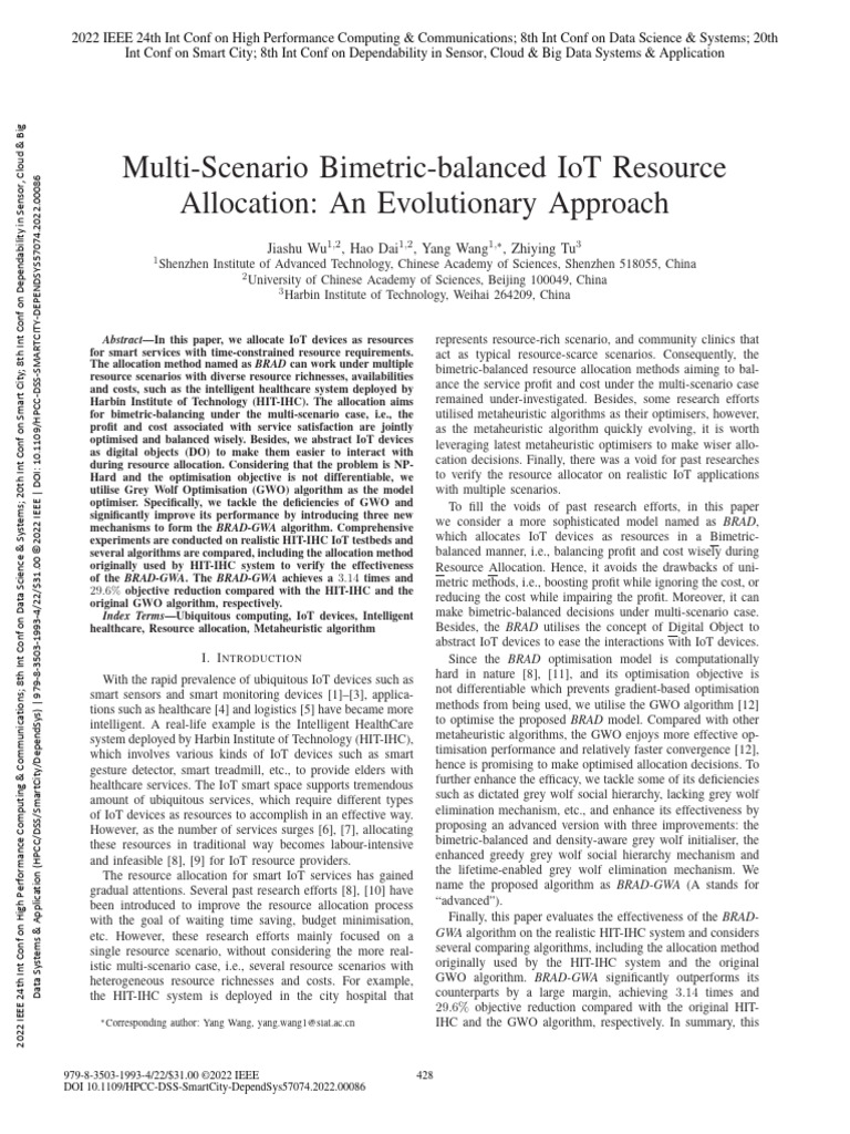 Multi Scenario Bimetric Balanced Iot Resource Allocation An