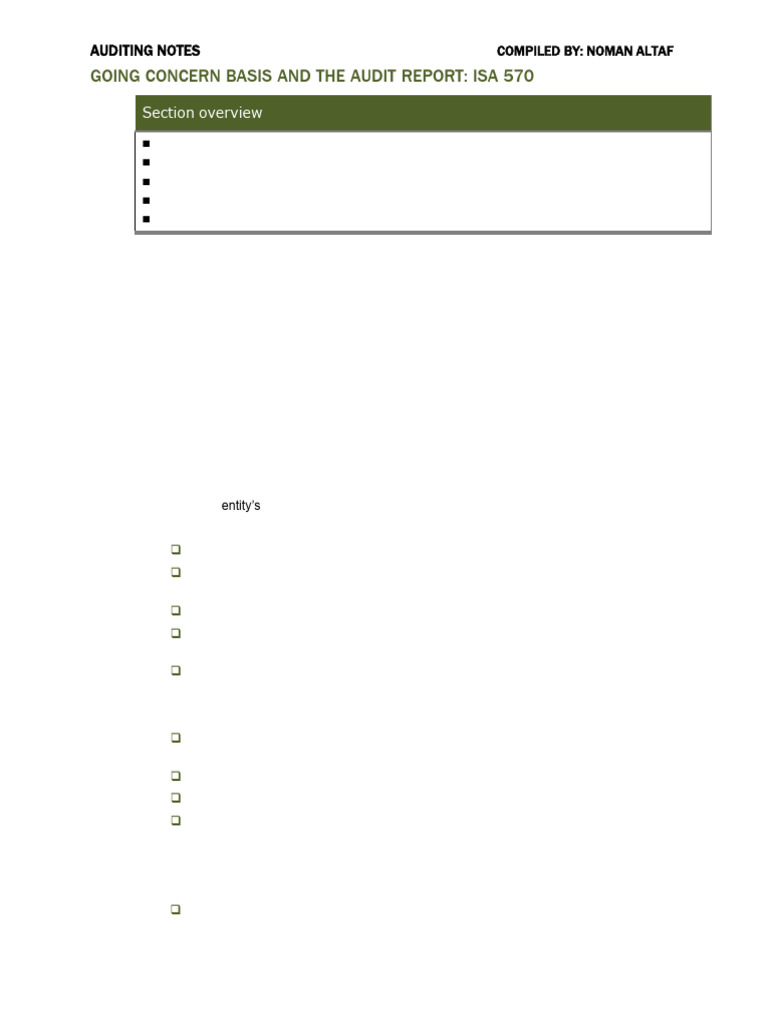 10-IsA 570 Going Concern | PDF | Going Concern | Auditor's Report