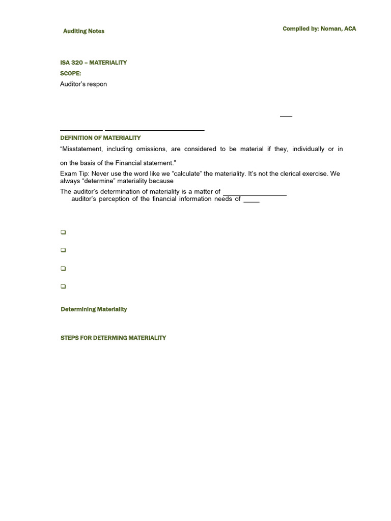 8-Materiality - Overall and Performance Materiality | PDF | Audit ...