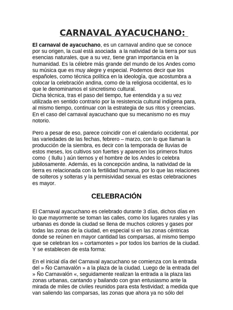 CARNAVAL AYACUCHANO | PDF | Carnaval