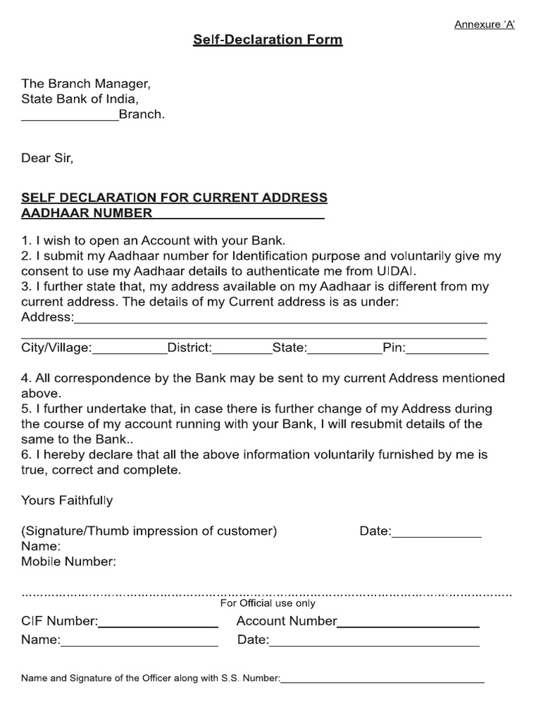 SBI-Self Declaration Form | PDF