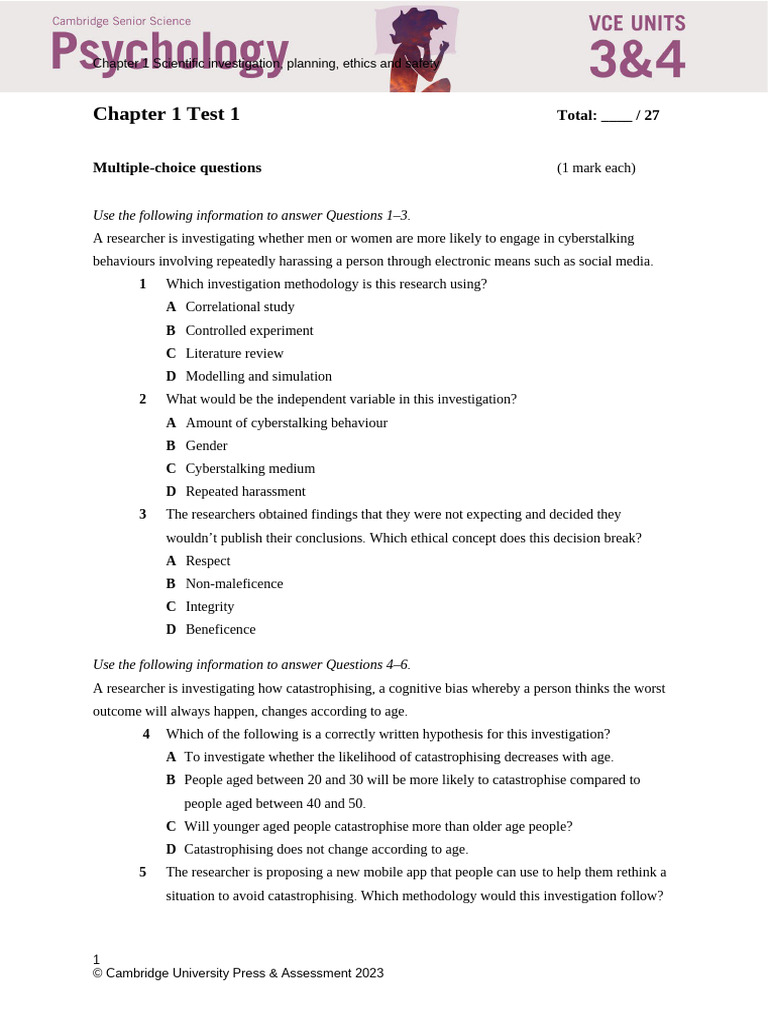 Chapter 1 Test - Holiday Homework | PDF | Experiment | Sampling ...