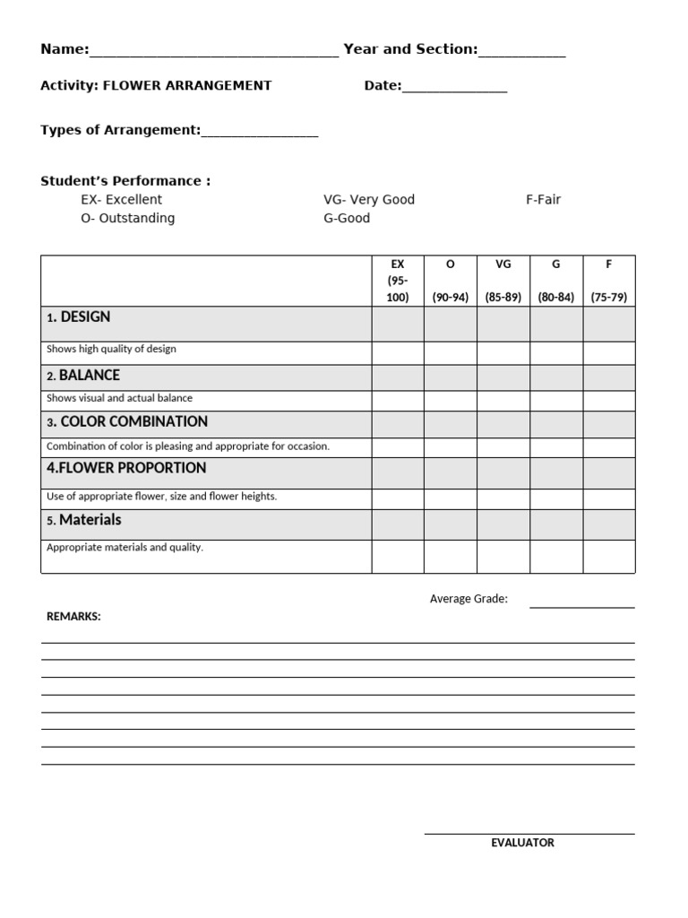 Hec 1 Rubrics Flower Arrangment | PDF
