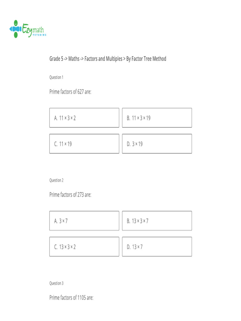 Year 5 - Maths Worksheet - Factors and Multiples - by Factor Tree ...