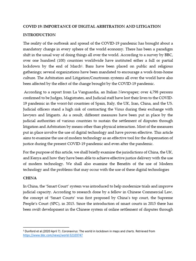 Covid 19 - The Importance of Digital Arbitration and Litigation | PDF ...