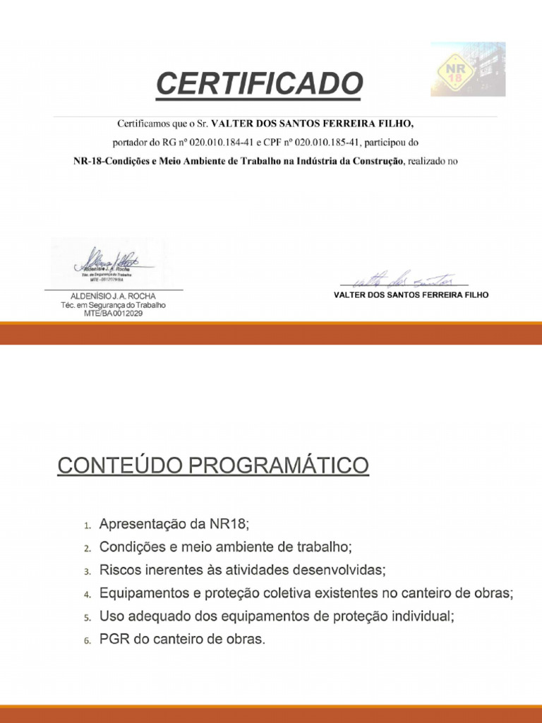 CERTIFICADO-NR18 | PDF