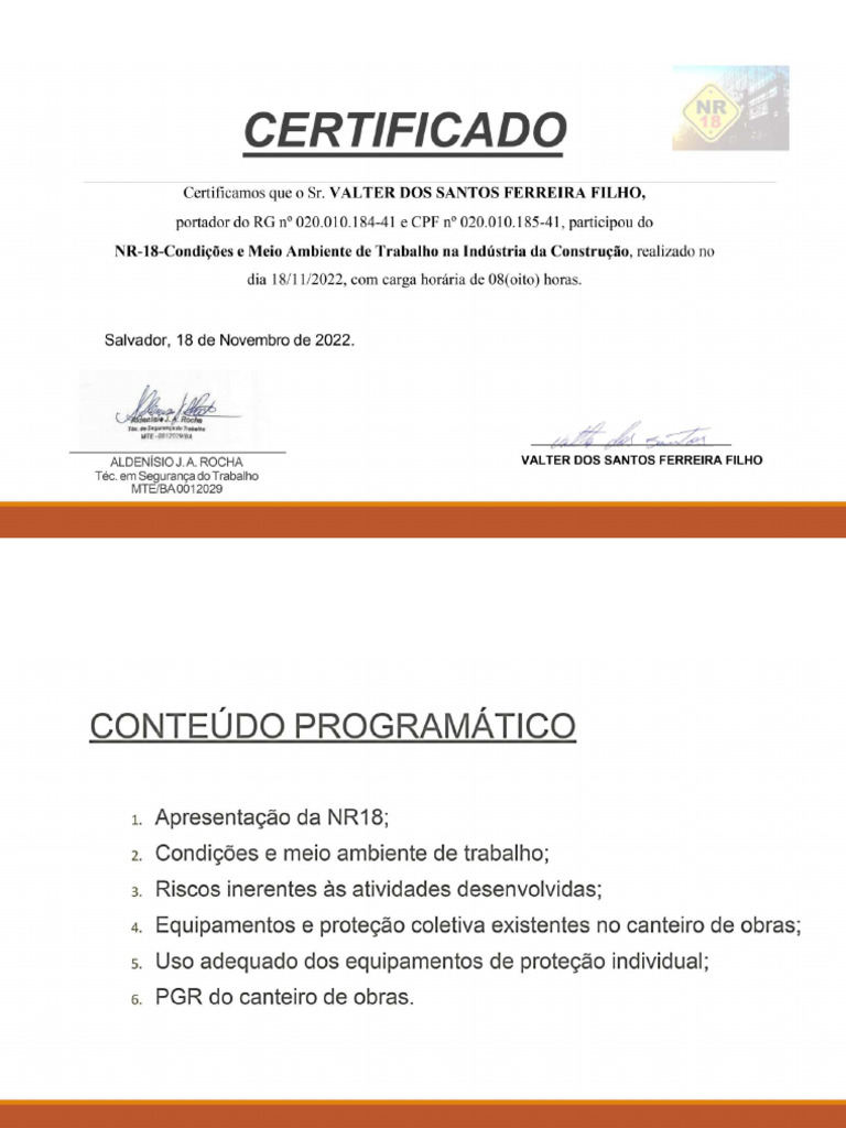 CERTIFICADO-NR18.. | PDF