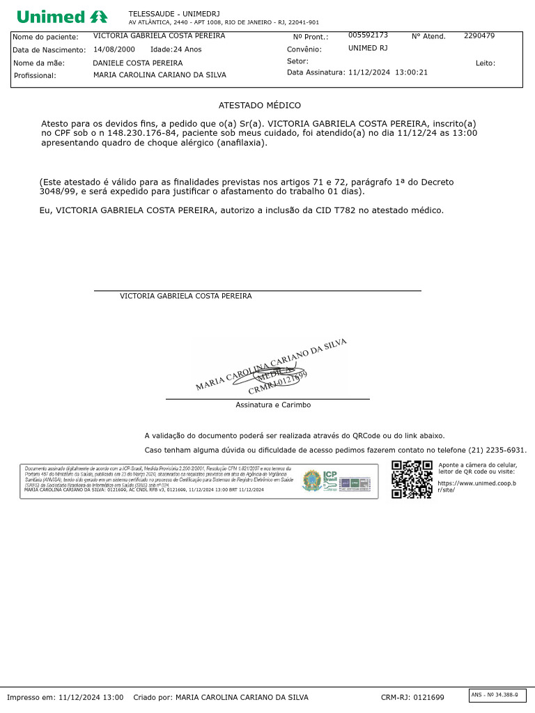 Atestado Medico Unimed | PDF