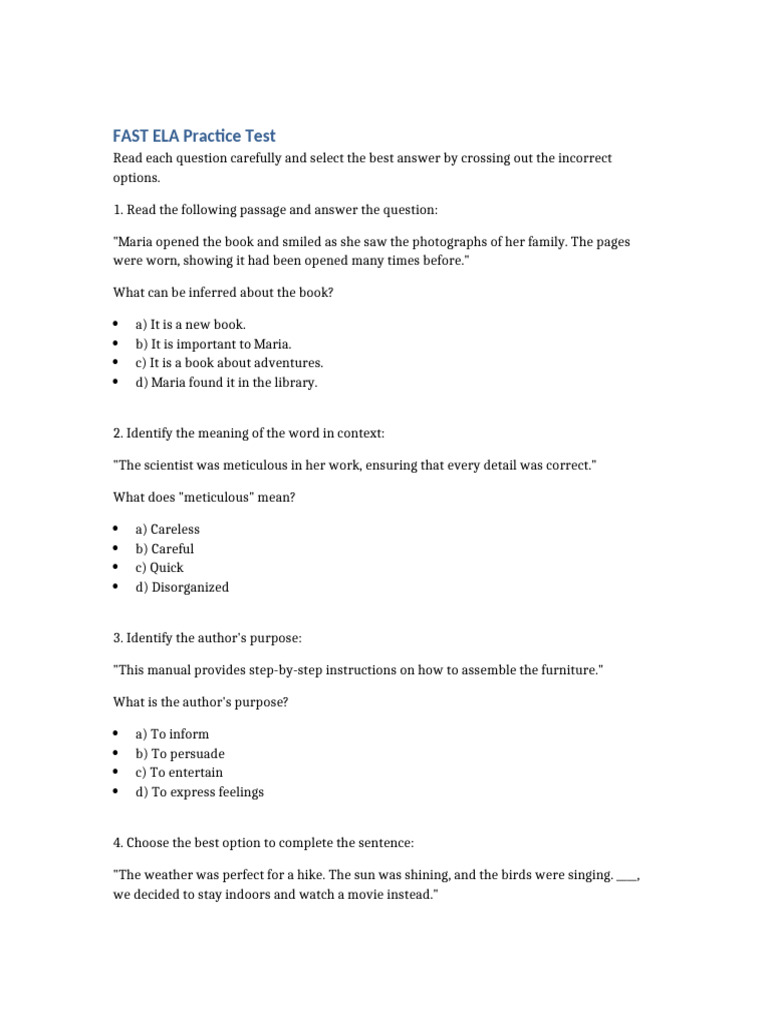 FAST ELA Practice Test | PDF