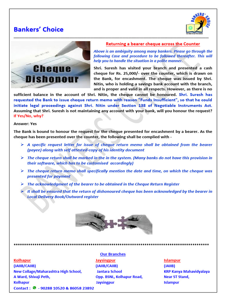 Cheque Return Procedure Guide | PDF | Cheque | Banks