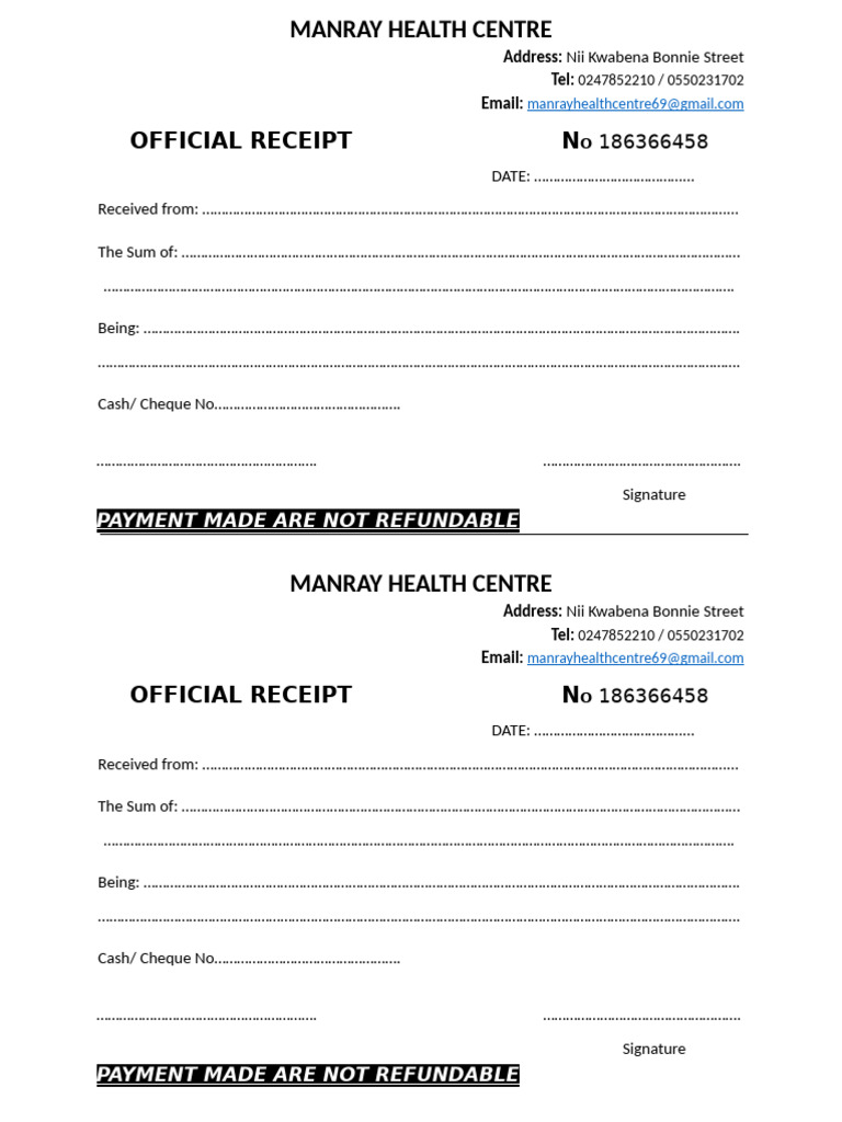 Official Receipt Health Centre | PDF