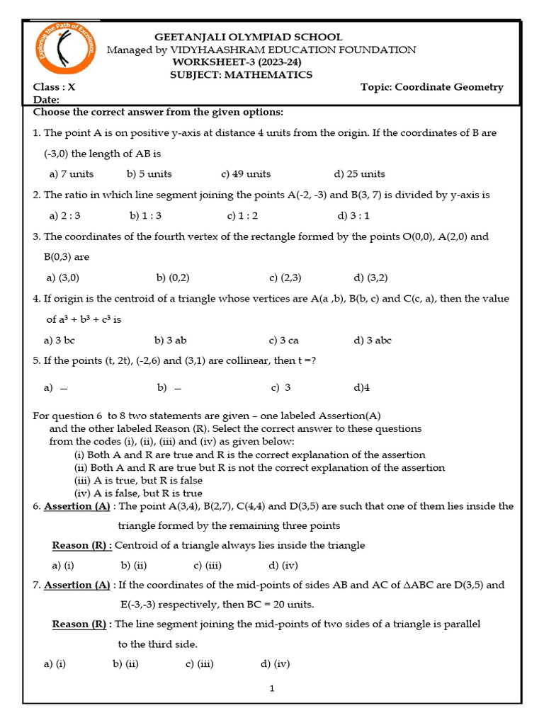 Class X Coordinate Geometry Quiz | PDF | Triangle | Circle