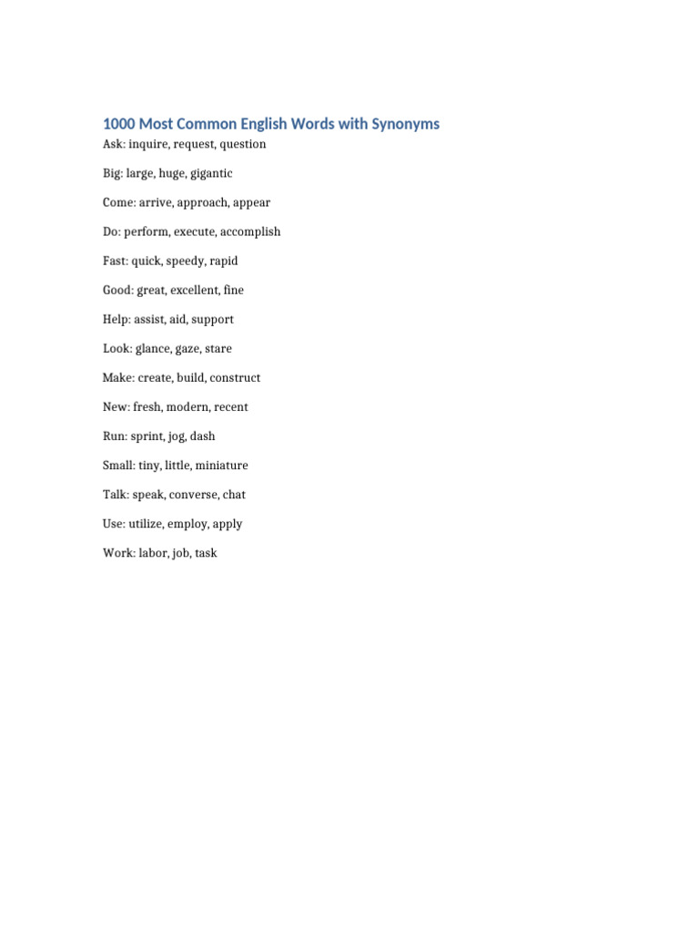 Common Words and Their Synonyms | PDF