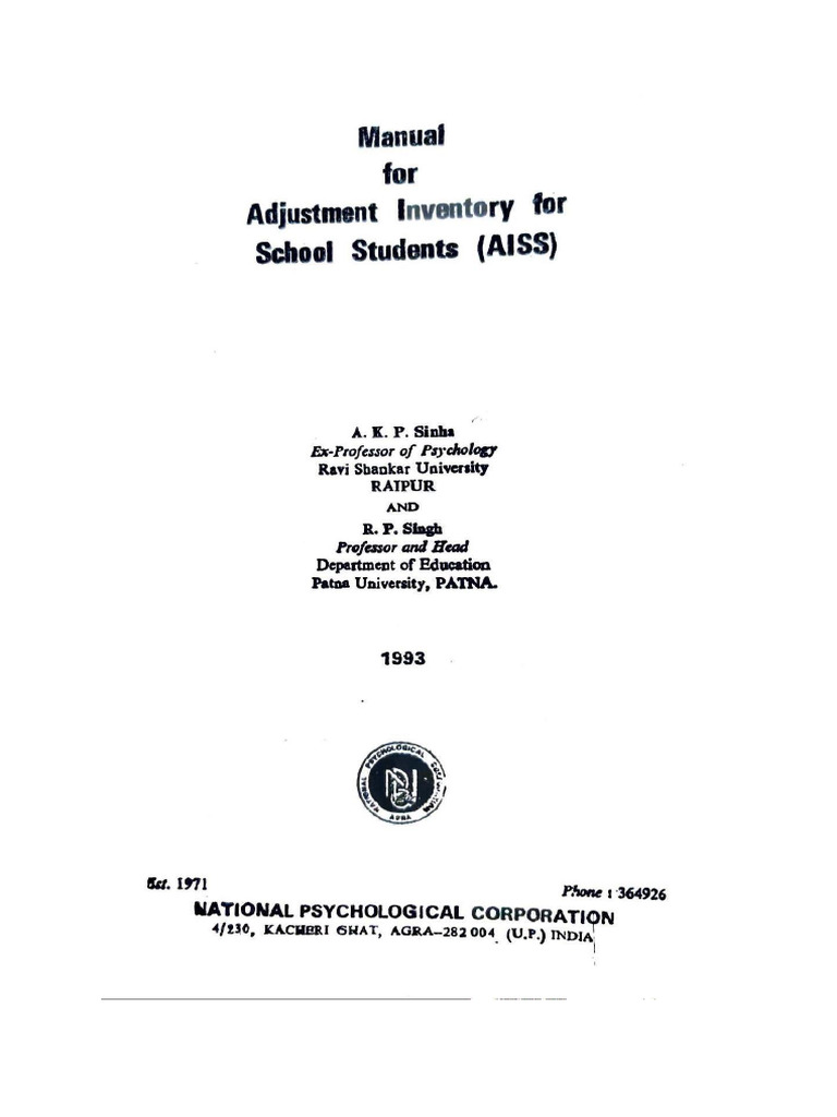 Manual and Questionaires of AISS | PDF