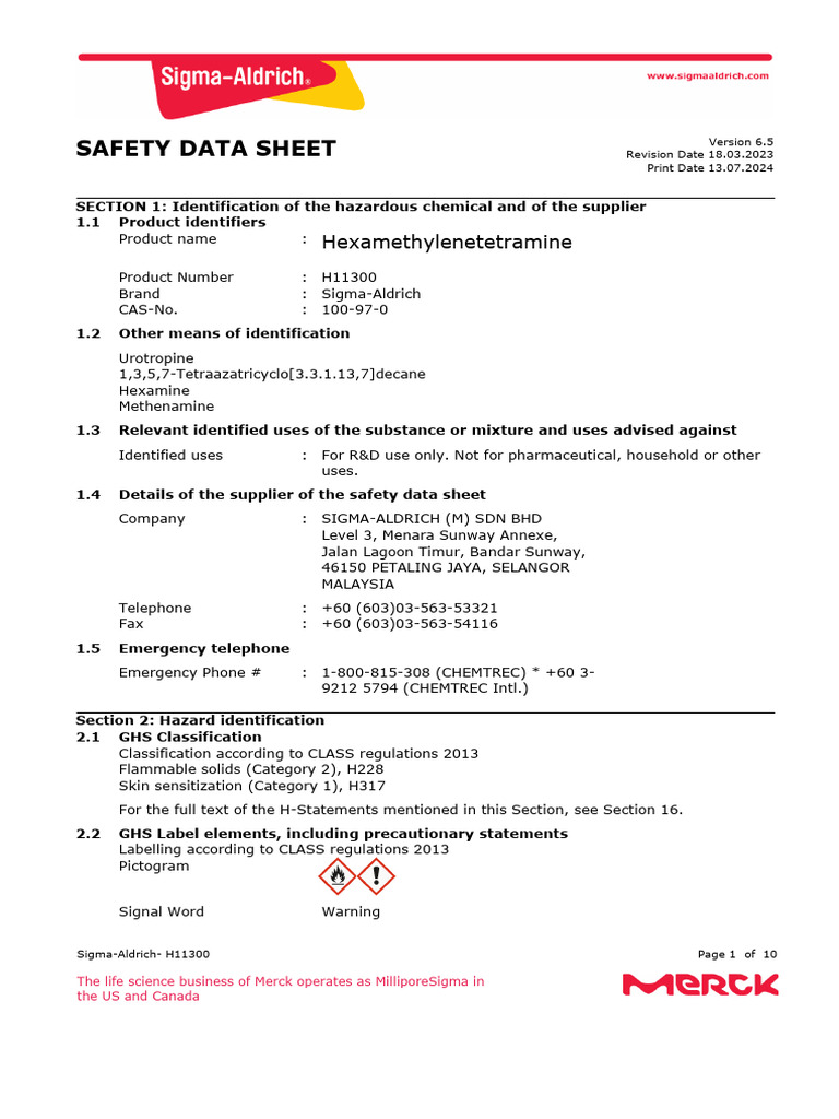 Hexamine E | PDF | Toxicity | Occupational Safety And Health