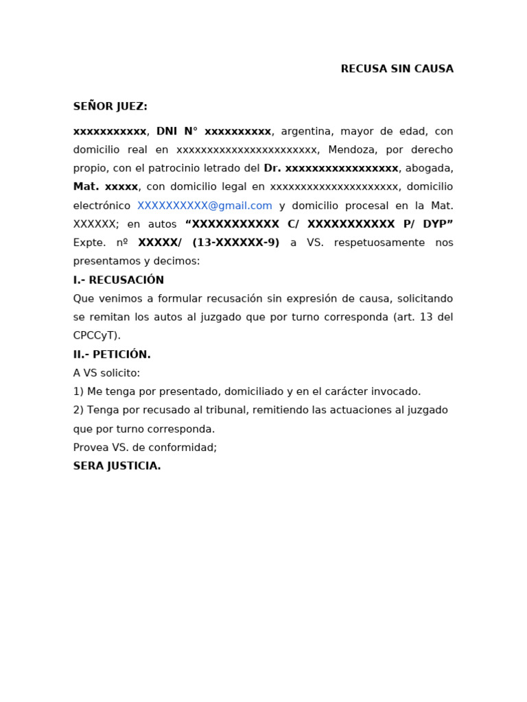 Modelo Recusación Sin Causa | PDF