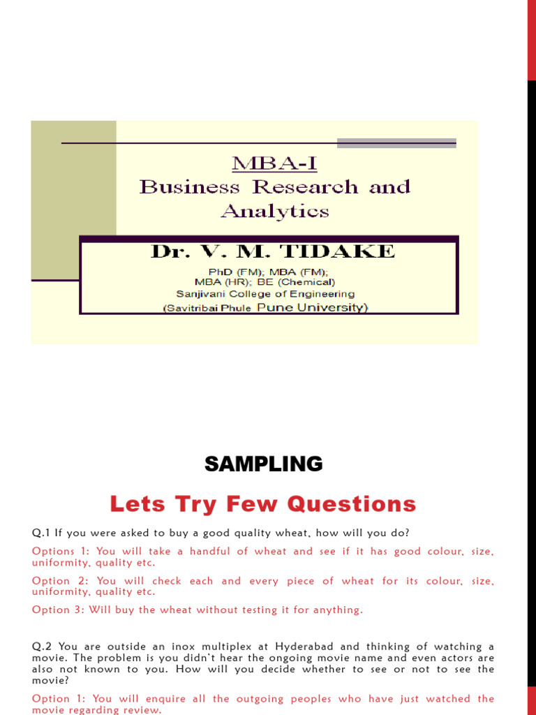 Unit 4 Business Research & Analytics VMT | PDF | Sampling (Statistics) | Statistics