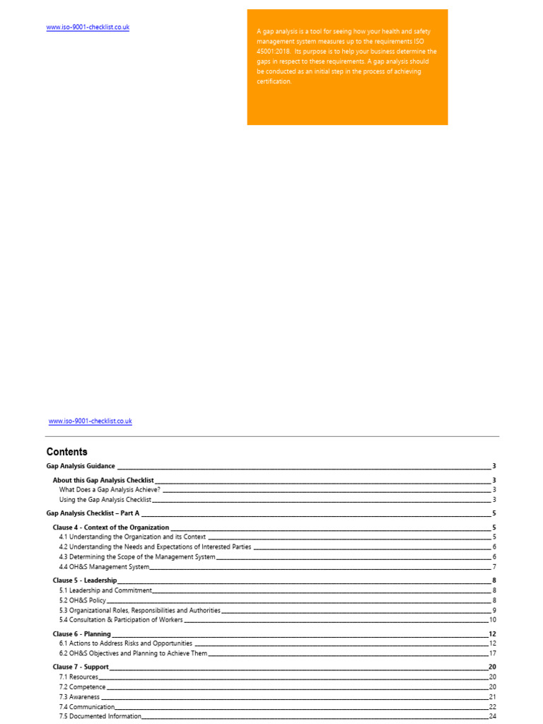 ISO 45001 2018 Gap Analysis Checklist Sample | PDF | Audit | Internal Audit