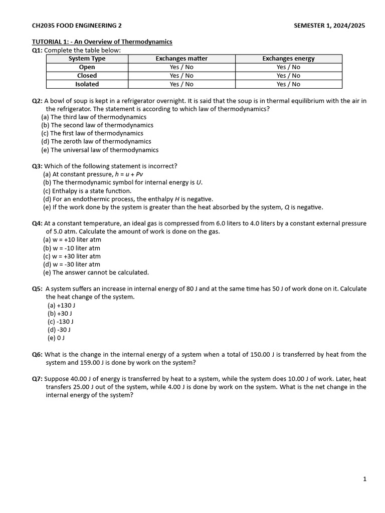 Thermodynamics Overview for Food Engineering | PDF | Heat | Thermodynamics