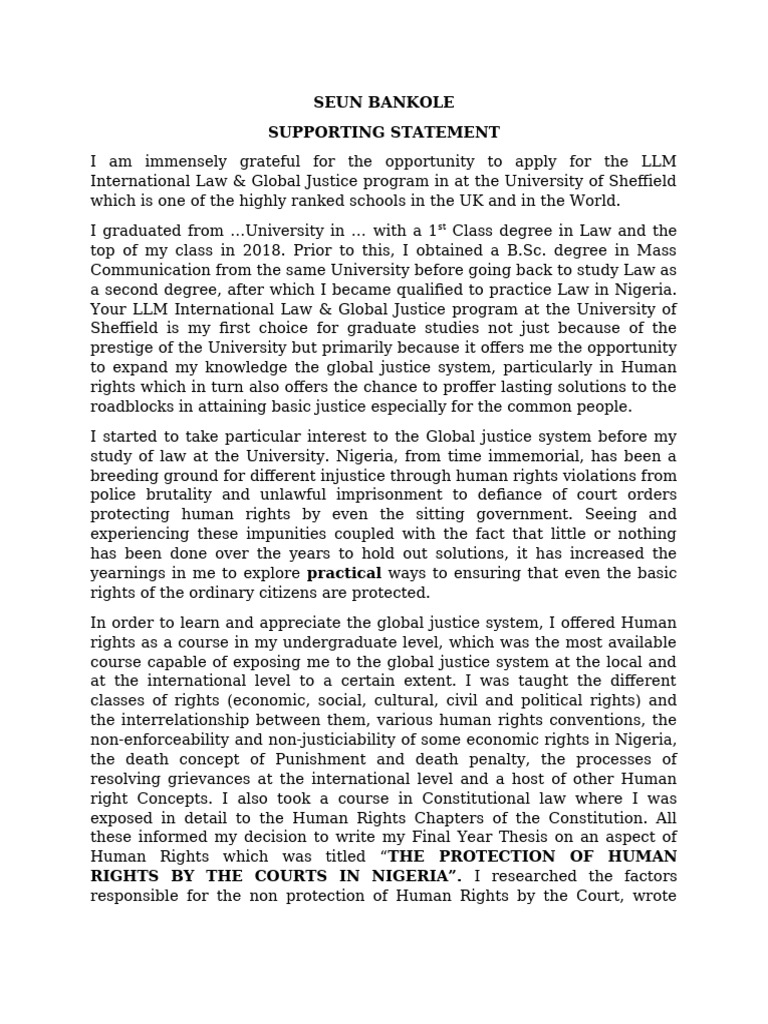 Application for LLM in Global Justice | PDF | Human Rights | Public Sphere