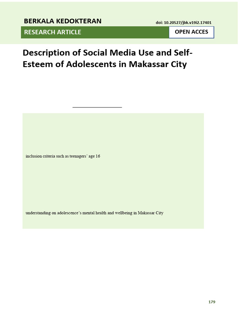 Description of Social Media Use and Self-Esteem of | PDF | Adolescence ...