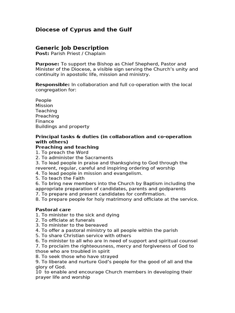 Parish Priest/Chaplain Job Overview | PDF | Minister (Christianity ...