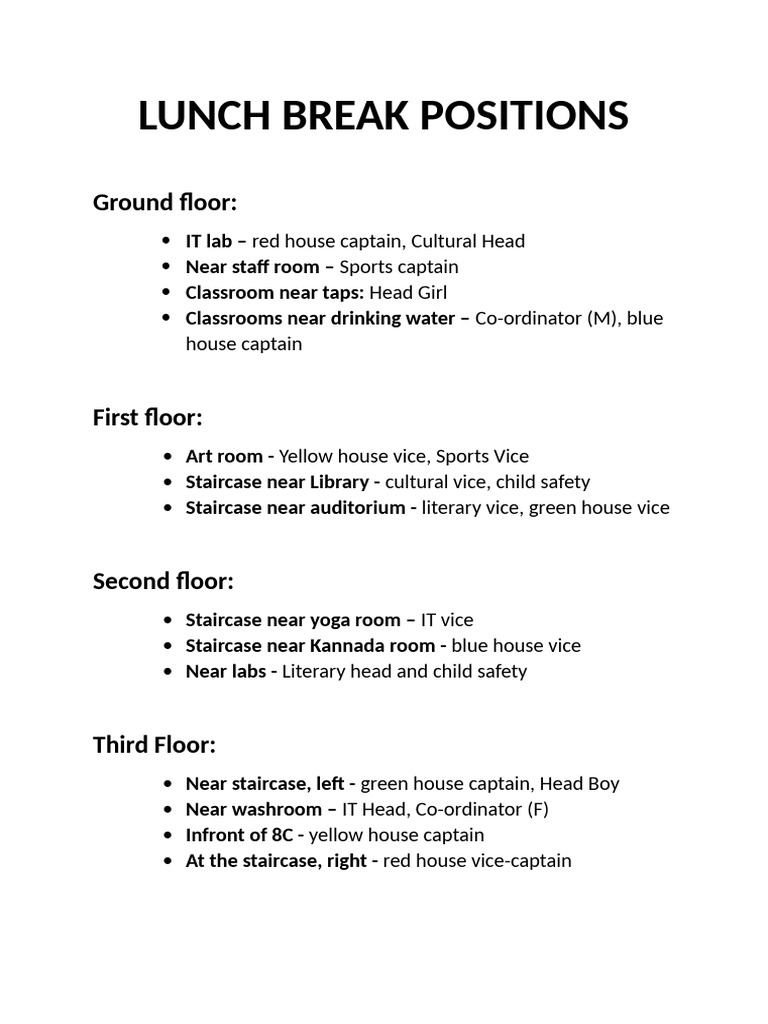 LUNCH BREAK POSITIONS | PDF