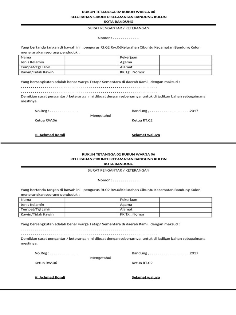 Surat Pengantar Rt Pdf
