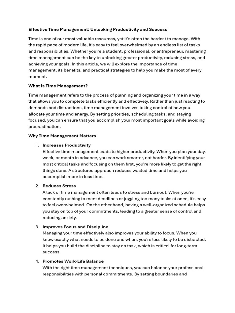 Effective Time Management | PDF | Time Management | Professional Skills