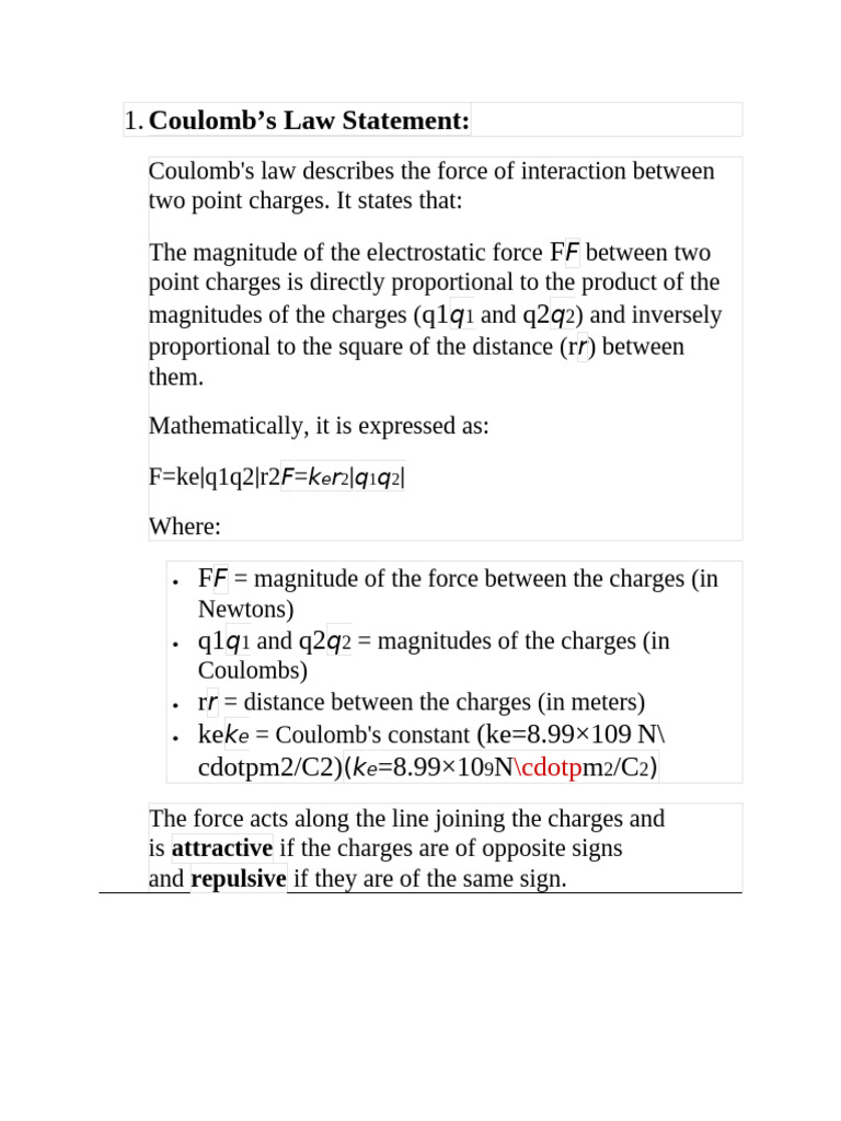 Coulombs Law Statement | PDF