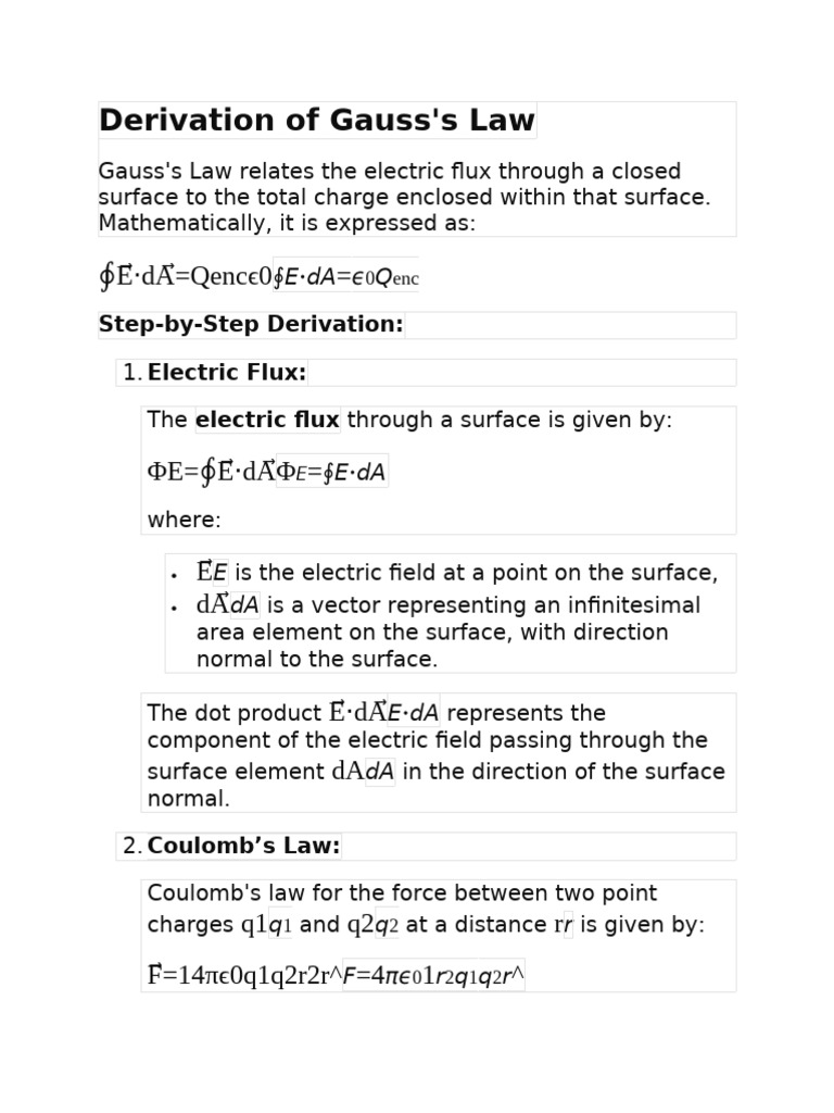 Derivation of Gauss | PDF | Electric Field | Flux