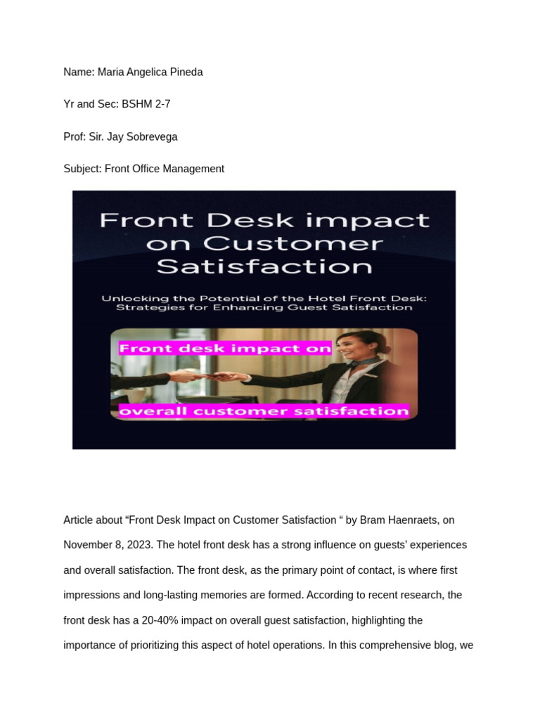 Front Desk's Role in Guest Satisfaction | PDF | Social Psychology ...