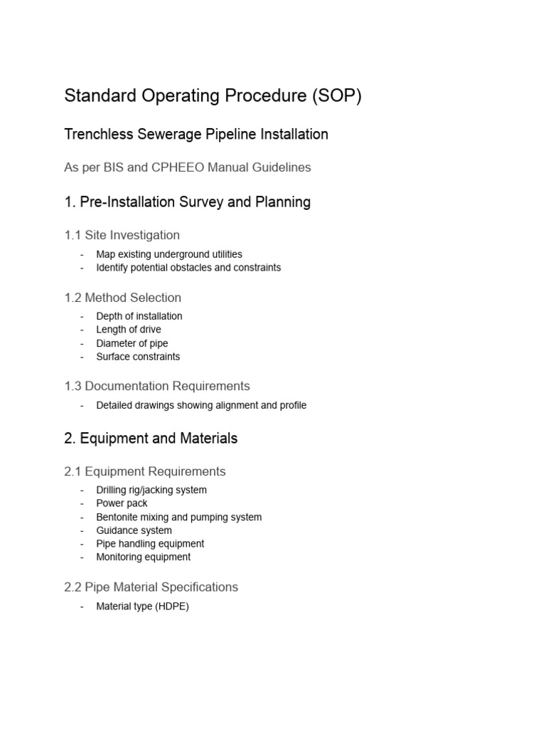 Standard Operating Procedure (SOP) HDD | PDF | Pipe (Fluid Conveyance ...