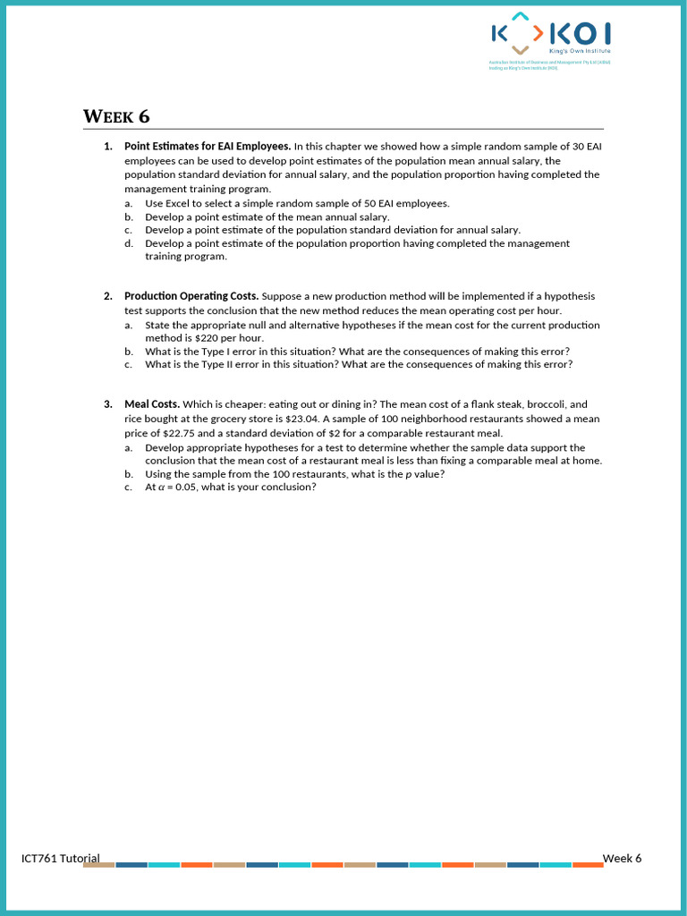 ICT761 Week 6 Tutorial | PDF