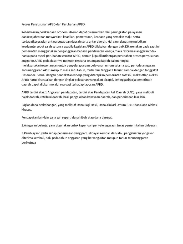 Proses Penyusunan APBD Dan Perubahan APBD | PDF