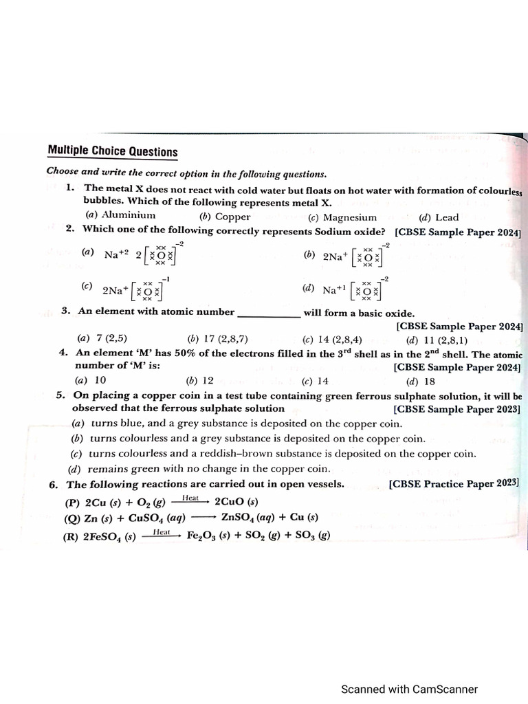 Metals and Non-Metals Practice Ques | PDF