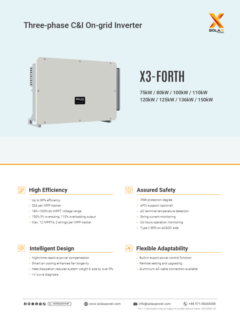 Solax x3 Forth Datasheet en | PDF | Physical Quantities | Electrical Engineering