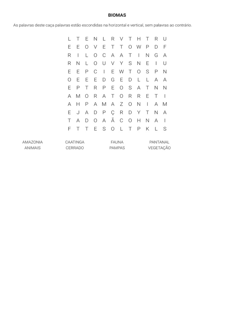 BIOMAS - Imprimir Caça Palavras | PDF | Ambiente natural | Ecologia