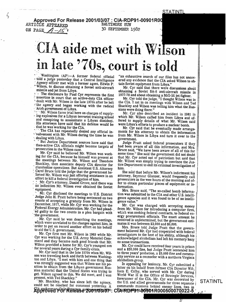 CIA Aide Met With Wilson in Late 70s Court Is Told 30 Sept. 1982 | PDF